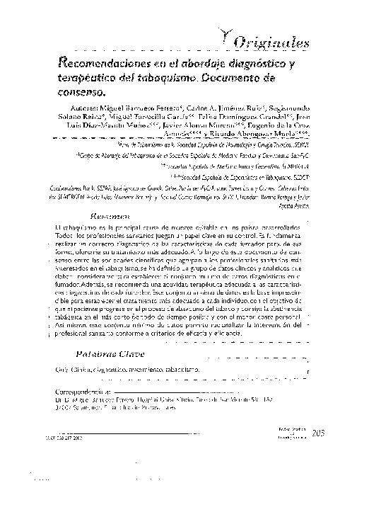 (PDF) Recomendaciones en el abordaje diagnóstico y terapéutico del tabaquismo. Documento de consenso