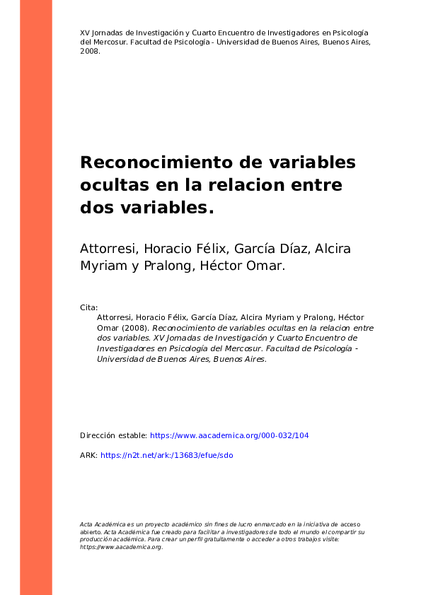 (PDF) Reconocimiento De Variables Ocultas en La Relacion Entre Dos Variables