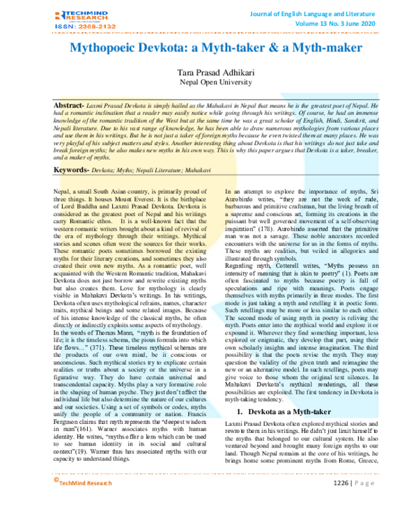 (PDF) Mythopoeic Devkota: a Myth-taker & a Myth-maker