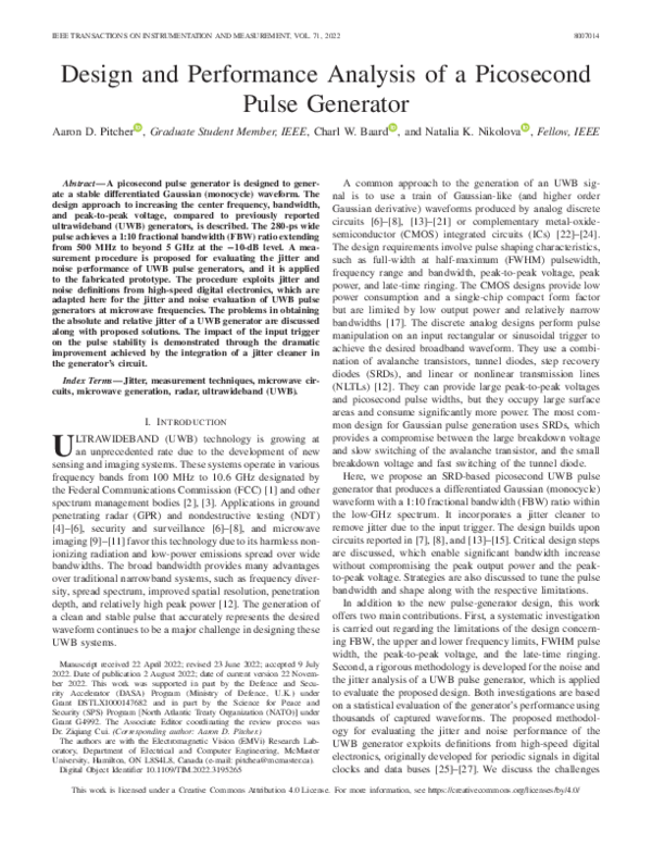 (PDF) Design and Performance Analysis of a Picosecond Pulse Generator