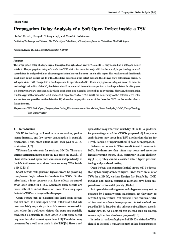 (PDF) Propagation Delay Analysis of a Soft Open Defect inside a TSV