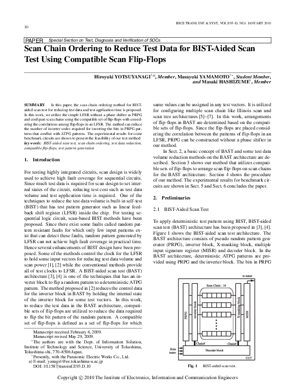 Pdf Scan Chain Ordering To Reduce Test Data For Bist Aided Scan Test Using Compatible Scan