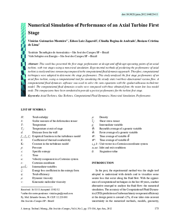 (PDF) Numerical simulation of performance of an axial turbine first stage