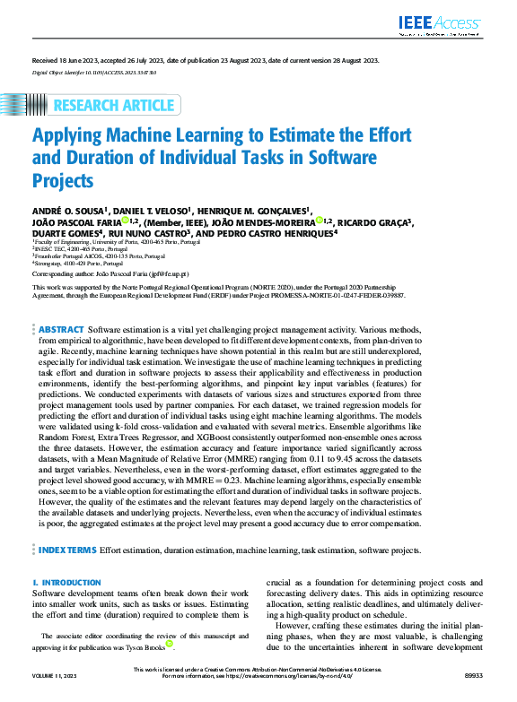 (PDF) Applying Machine Learning to Estimate the Effort and Duration of Individual Tasks in ...