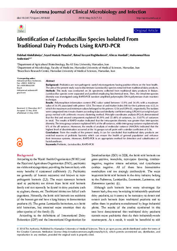(PDF) Identification of Lactobacillus Species Isolated From Traditional ...