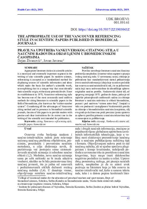 (PDF) The appropriate use of the Vancouver referencing style in ...
