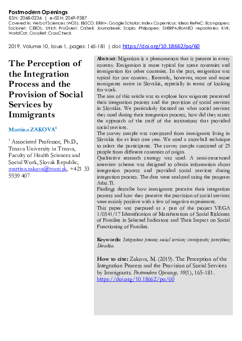 (PDF) The Perception of the Integration Process and the Provision of Social Services by ...