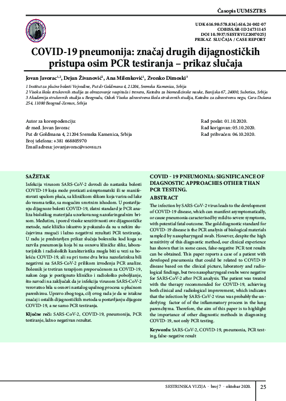 (PDF) COVID-19 pneumonia: Significance of diagnostic approaches other ...