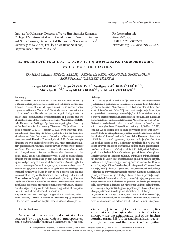 (PDF) Saber-sheath trachea - a rare or underdiagnosed morphological ...