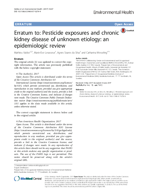 (PDF) Erratum to: Pesticide exposures and chronic kidney disease of ...