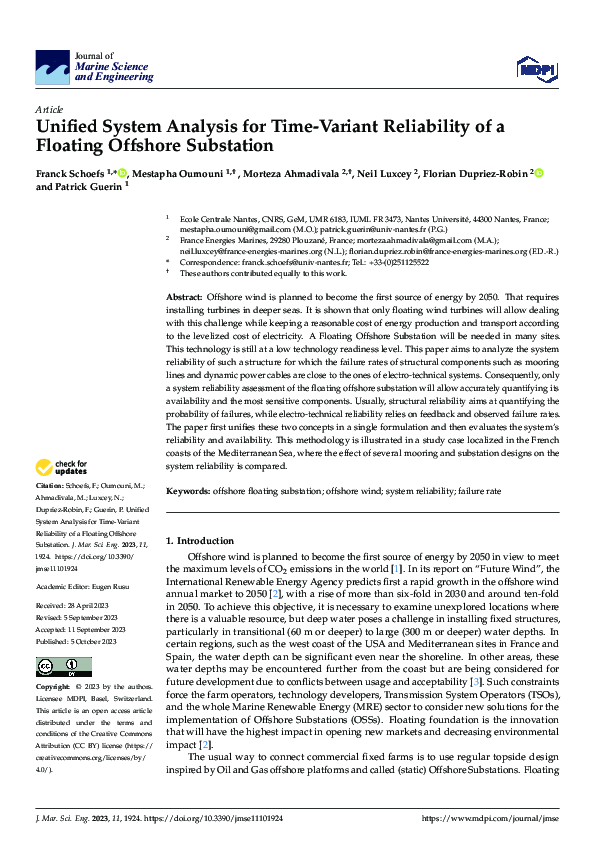 (PDF) Unified System Analysis for Time-Variant Reliability of a Floating Offshore Substation