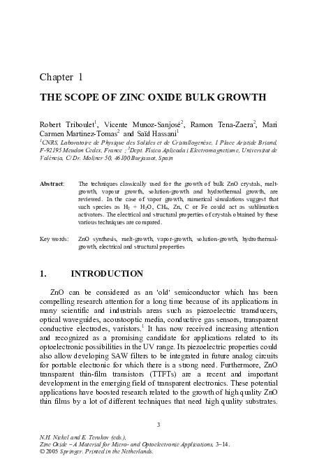 (PDF) The Scope of Zinc Oxide Bulk Growth