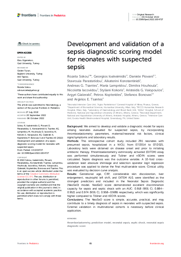 (PDF) Development and validation of a sepsis diagnostic scoring model ...