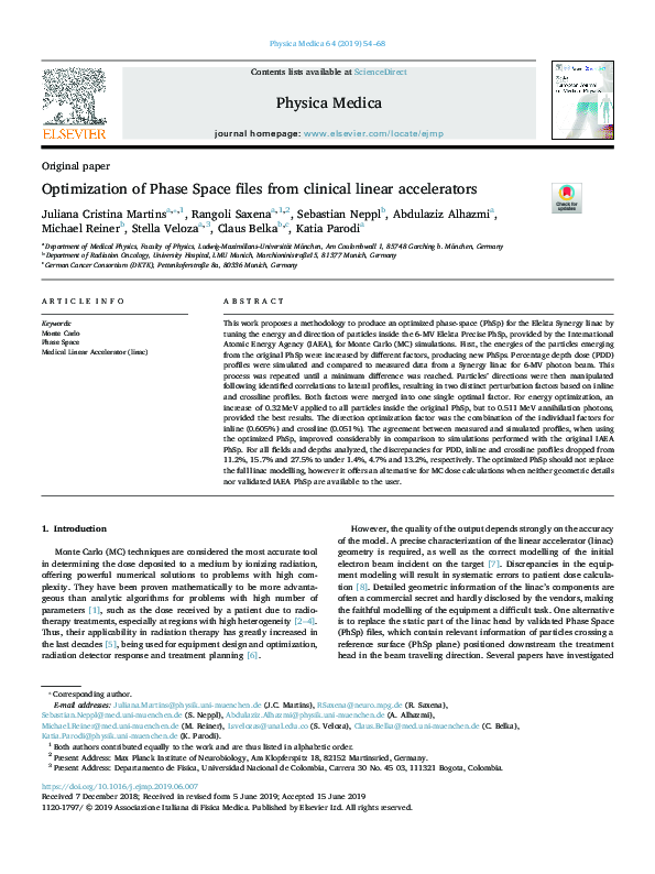 (PDF) Optimization of Phase Space files from clinical linear accelerators