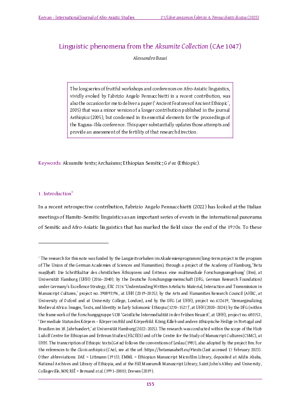 (PDF) Linguistic phenomena from the Aksumite Collection (CAe 1047)
