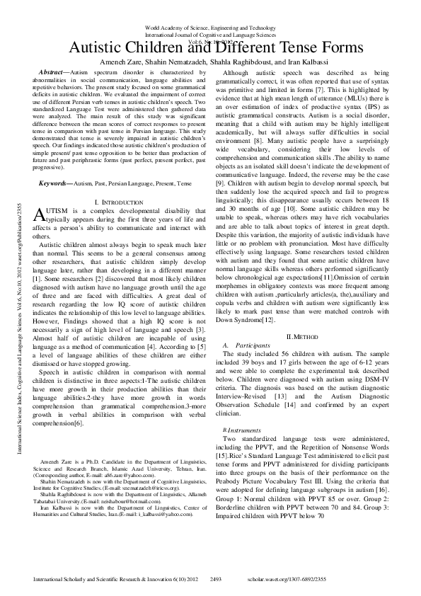 (PDF) Autistic Children And Different Tense Forms