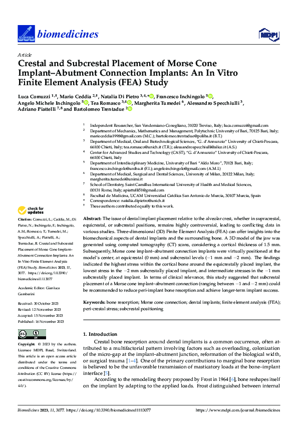 (PDF) Crestal and Subcrestal Placement of Morse Cone Implant–Abutment ...