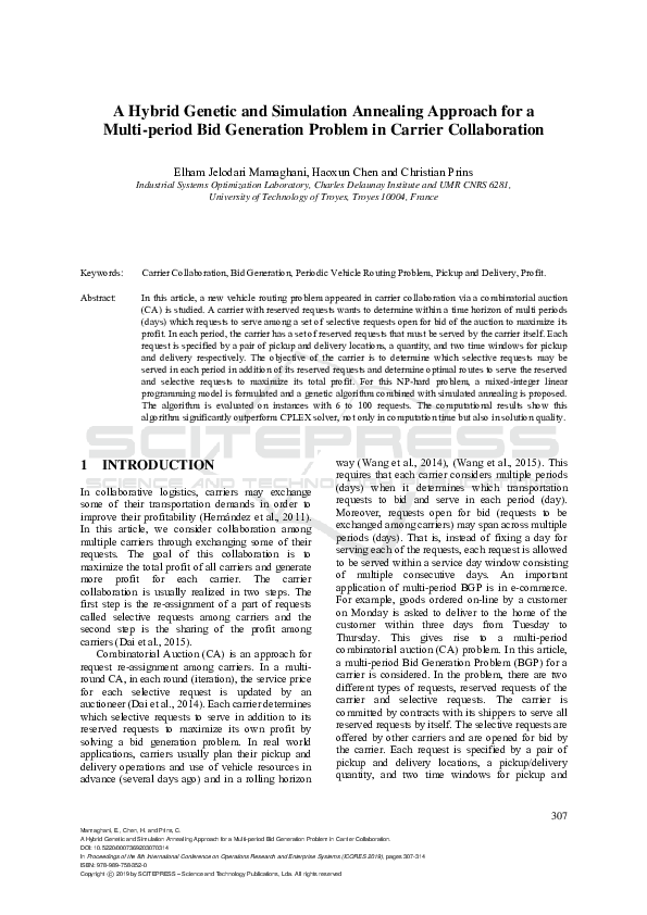 (PDF) A Hybrid Genetic and Simulation Annealing Approach for a Multi ...