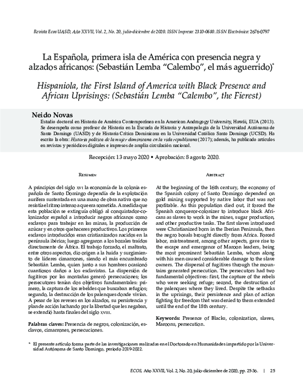 (PDF) La Española, primera isla de América con presencia negra y ...