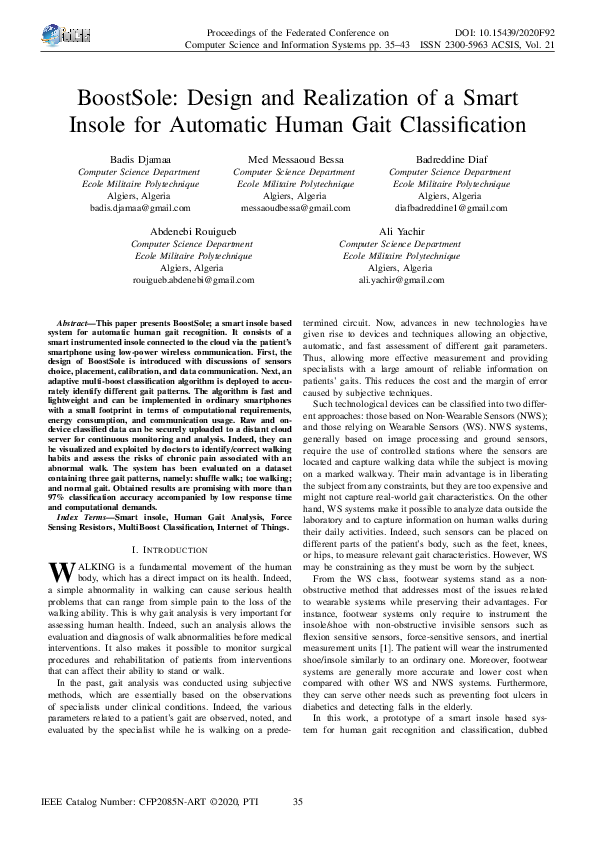 (PDF) BoostSole: Design and Realization of a Smart Insole for Automatic Human Gait Classification