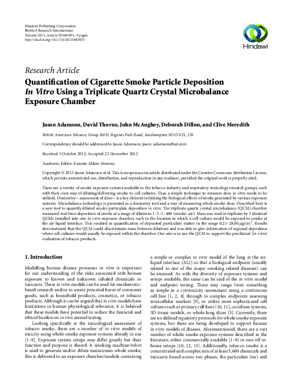 (PDF) Quantification of Cigarette Smoke Particle Deposition In Vitro Using a Triplicate Quartz ...