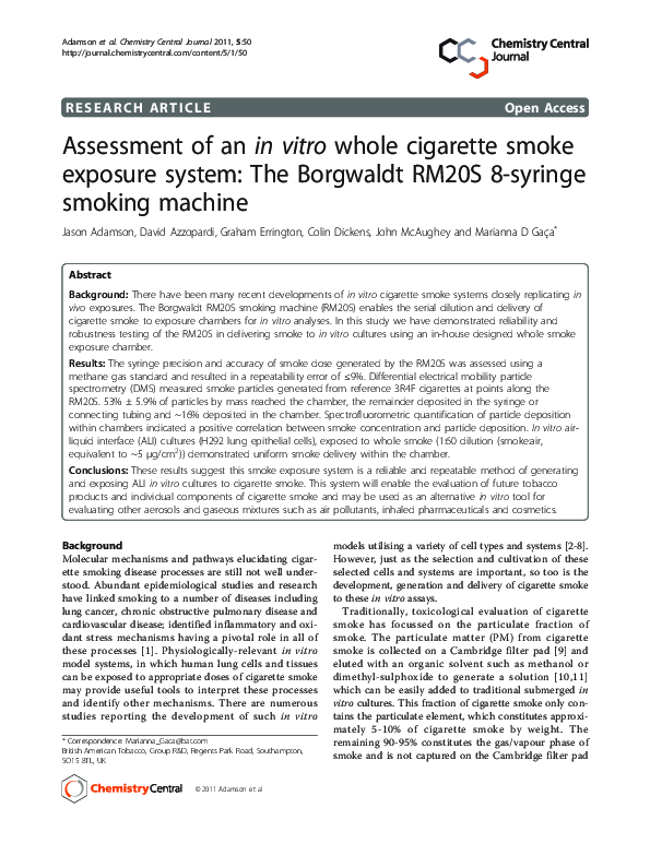 (PDF) Assessment of an in vitro whole cigarette smoke exposure system: The Borgwaldt RM20S 8 ...