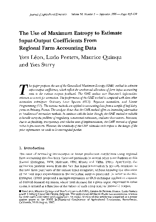 (PDF) The Use of Maximum Entropy to Estimate Input-Output Coefficients From Regional Farm ...