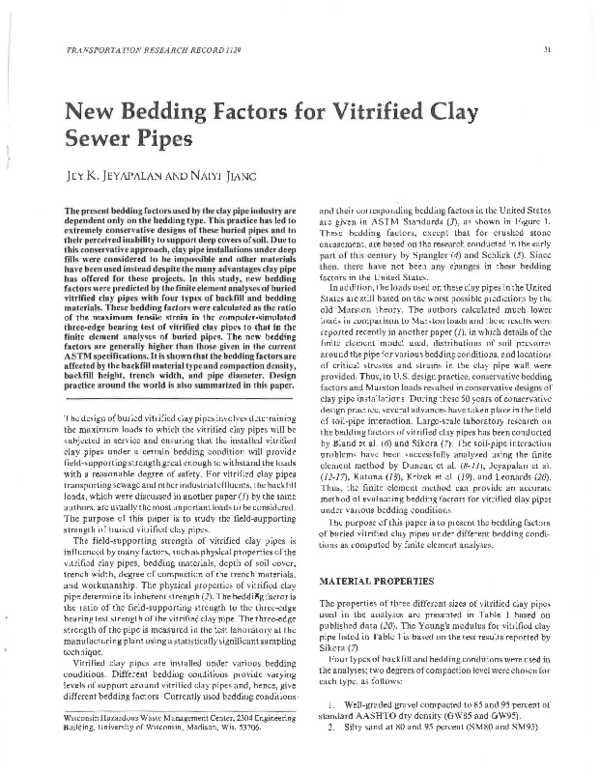 (PDF) New Bedding Factors for Vitrified Clay Sewer Pipes