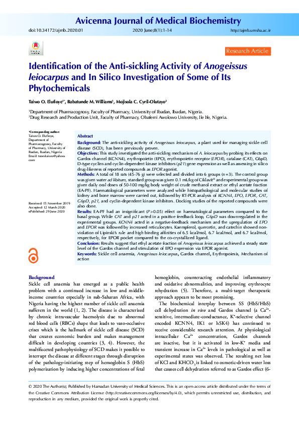 (PDF) Identification of the Anti-sickling Activity of Anogeissus leiocarpus and In Silico ...
