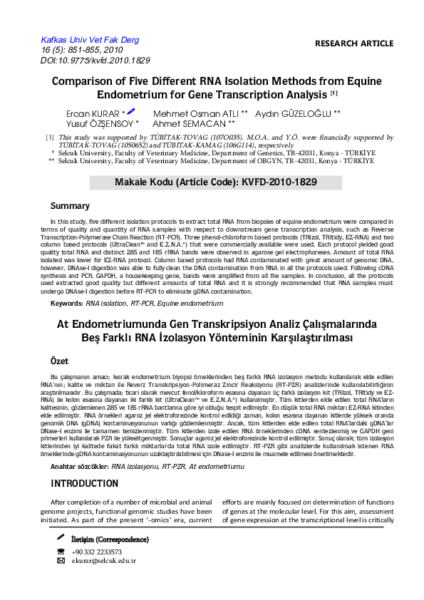 (PDF) Comparison of five different RNA isolation methods from equine endometrium for gene ...