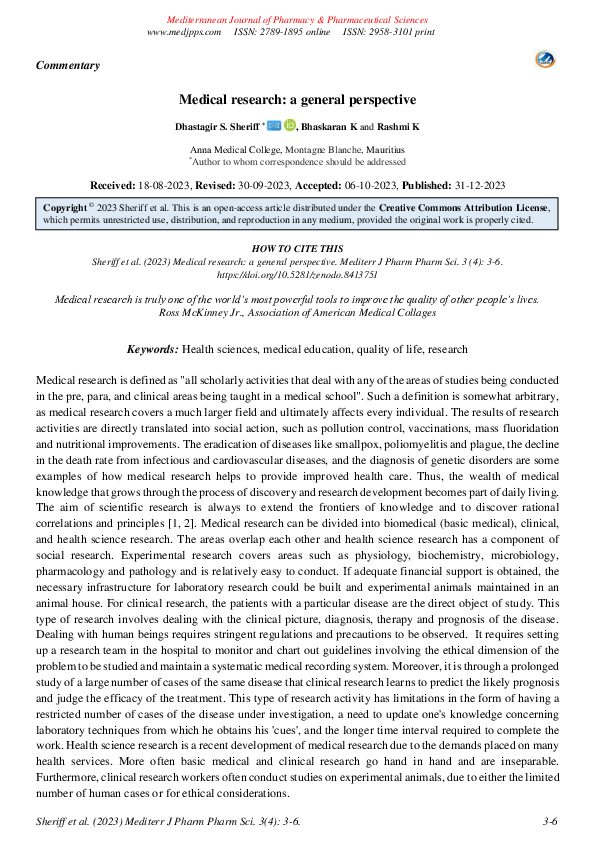 (PDF) Medical research: a general perspective