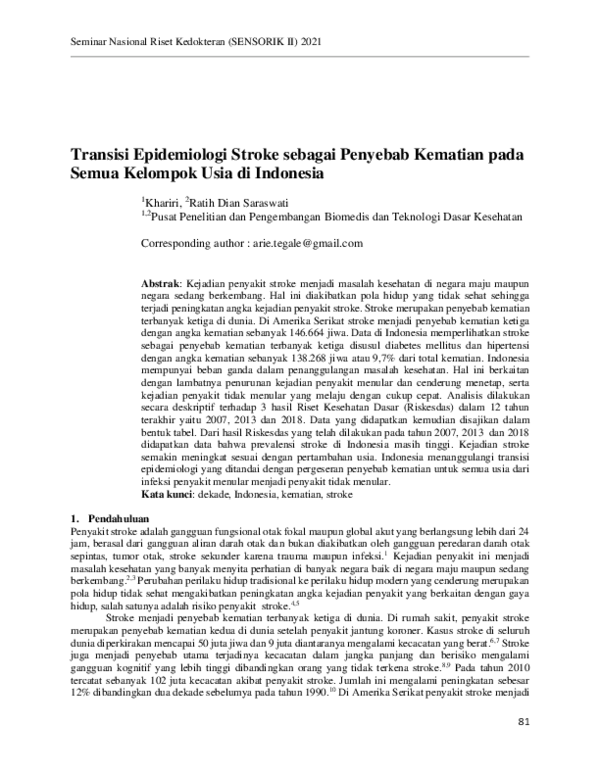 (PDF) Transisi Epidemiologi Stroke sebagai Penyebab Kematian pada Semua ...
