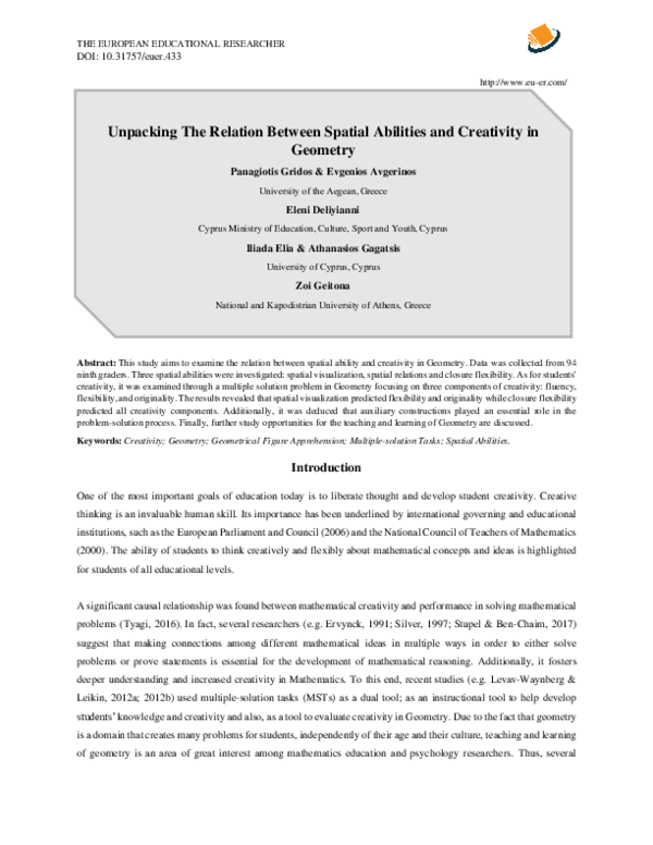 (PDF) Unpacking The Relation Between Spatial Abilities and Creativity in Geometry