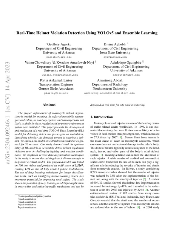 Pdf Real Time Helmet Violation Detection Using Yolov5 And Ensemble