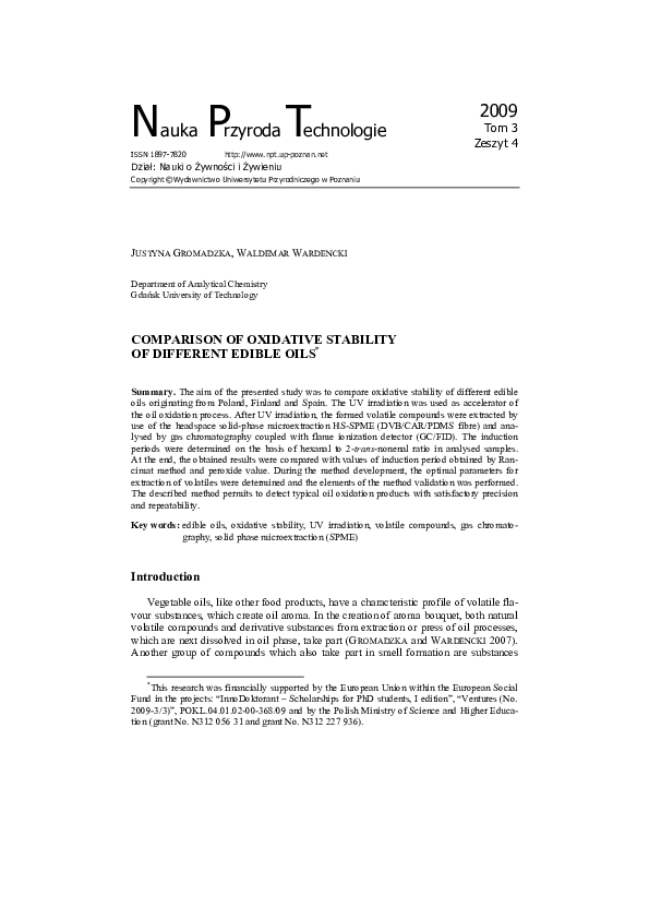 (PDF) Comparison of oxidative stability of different edible oils