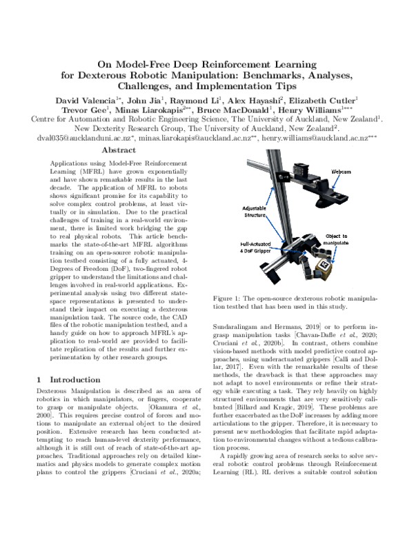 Pdf On Model Free Deep Reinforcement Learning For Dexterous Robotic