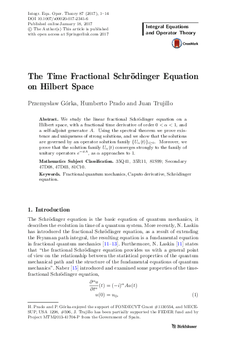 (PDF) The Time Fractional Schrödinger Equation on Hilbert Space