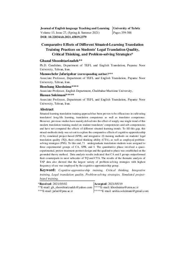 (PDF) Comparative Effects of Different Situated-Learning Translation ...