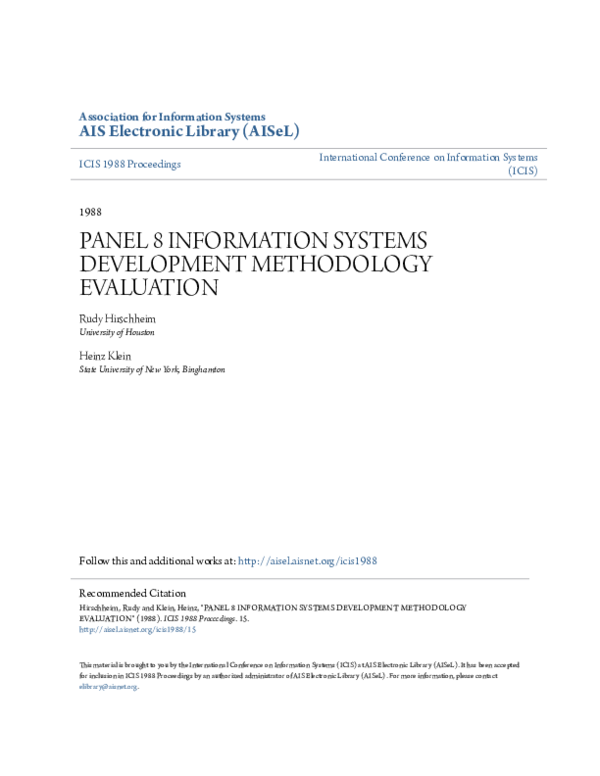 (PDF) Panel 8 Information Systems Development Methodology Evaluation
