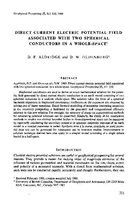 (PDF) Direct Current Electric Potential Field Associated with Two ...