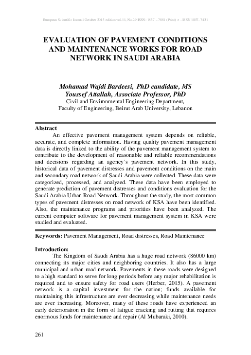 (PDF) Evaluation of Pavement Conditions and Maintenance Works for Road ...