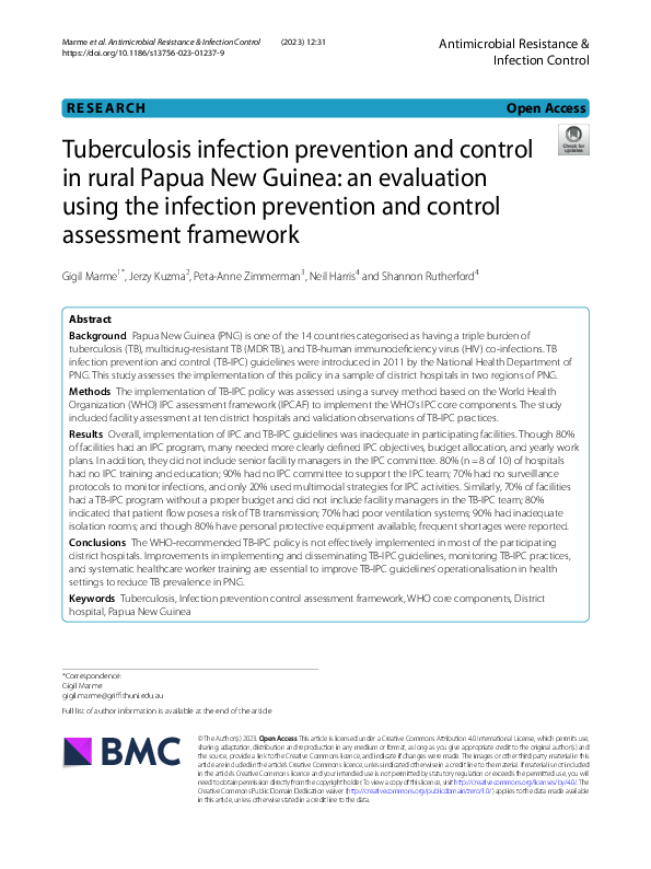 (PDF) Tuberculosis infection prevention and control in rural Papua New Guinea: an evaluation ...