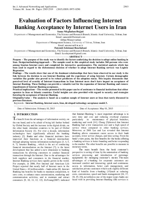 (PDF) Evaluation of Factors Influencing Internet Banking Acceptance by Internet Users in Iran ...