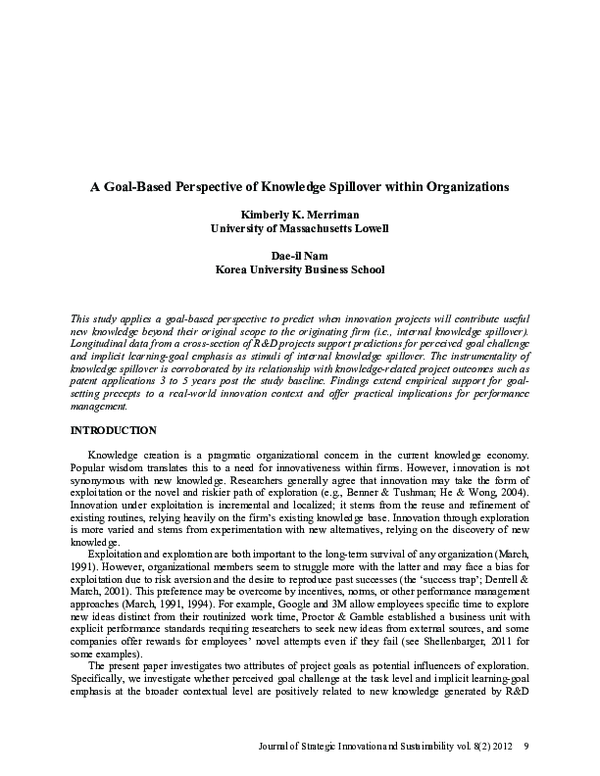 (PDF) A Goal-Based Perspective of Knowledge Spillover within Organizations