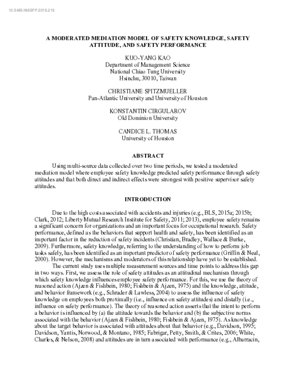 (PDF) A Moderated Mediation Model of Safety Knowledge, Safety Attitude ... (PDF) A Moderated Mediation Model of Safety Knowledge, Safety Attitude ...