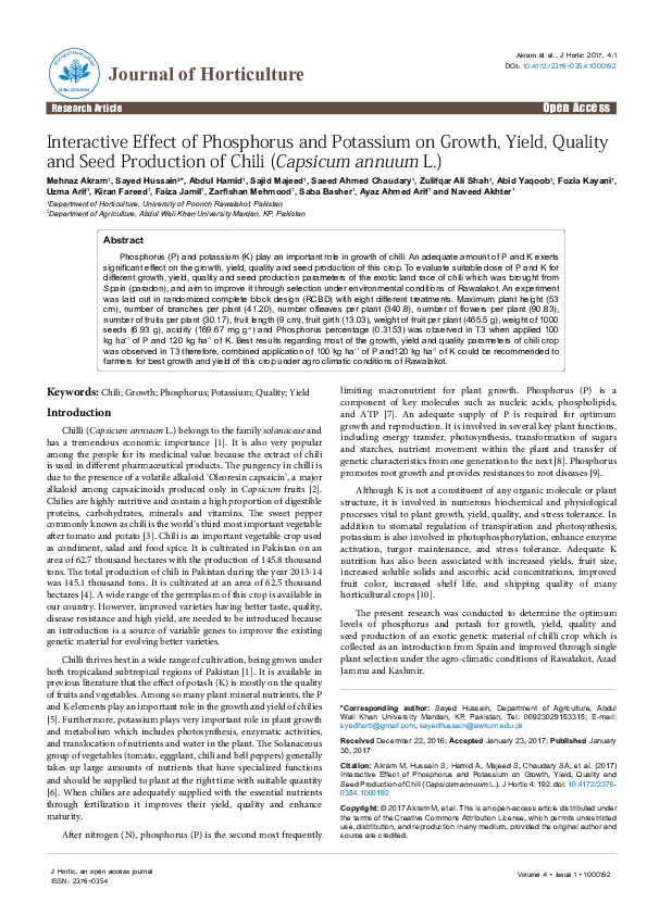 (PDF) Interactive Effect of Phosphorus and Potassium on Growth, Yield ...