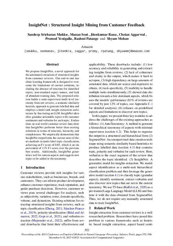 (PDF) InsightNet : Structured Insight Mining from Customer Feedback ...