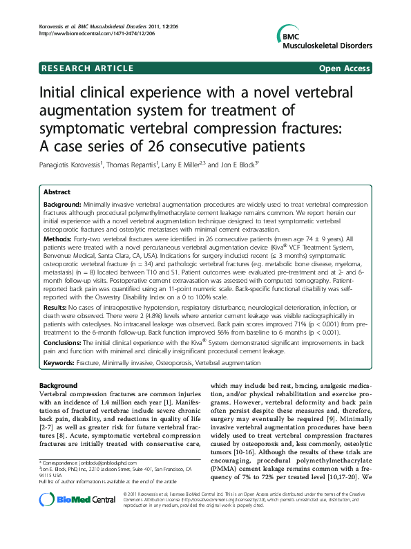 (PDF) Initial clinical experience with a novel vertebral augmentation ...