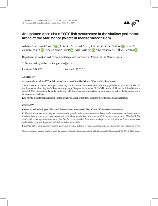 (PDF) An updated checklist of YOY fish occurrence in the shallow ...