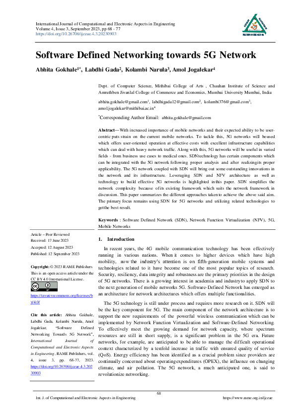 (PDF) Software Defined Networking towards 5G Network | RAME Publishers - Academia.edu